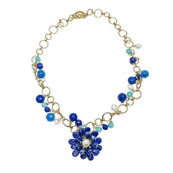 FARRA Removable Flower Statement Necklace - Blue