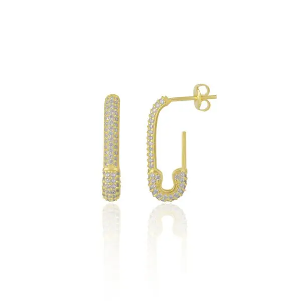 SPERO LONDON Sterling Silver Pave Safety Pin Earrings - Gold