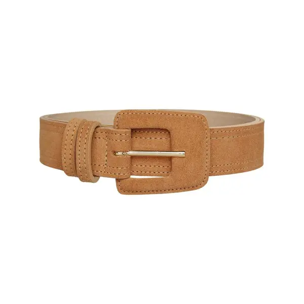 BELTBE Suede Belt With Rectangle Buckle - Brown