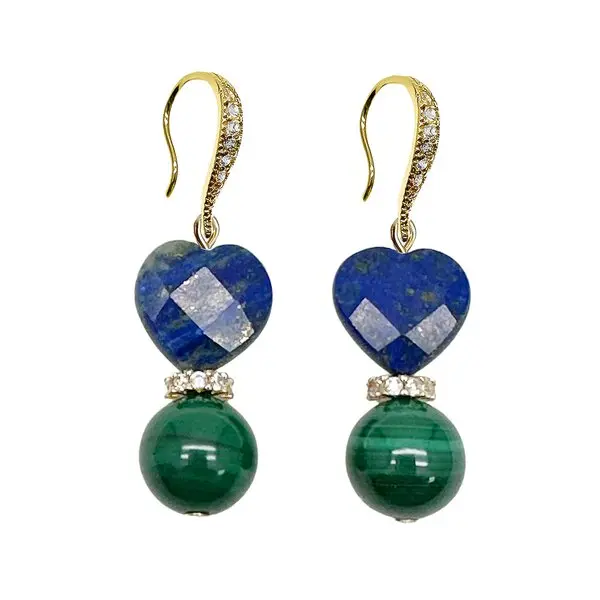 FARRA Heart-shaped Lapis And Malachite Earrings - Green/blue