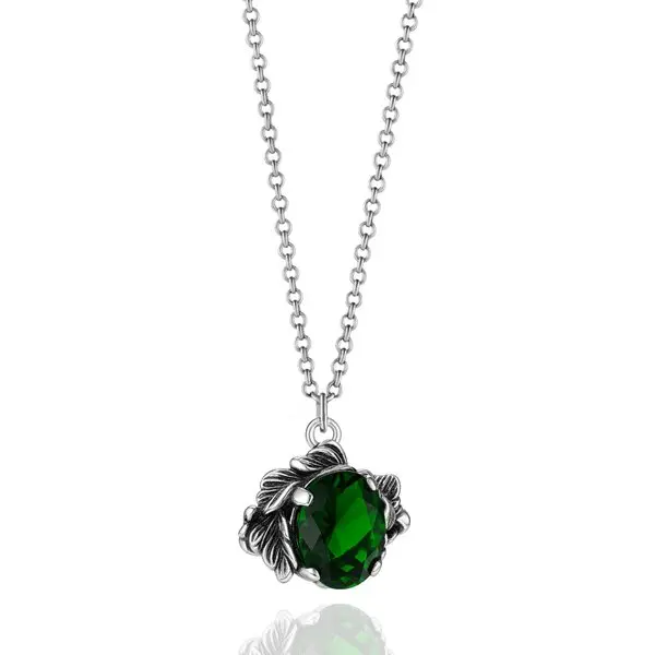 UNALOE Silver Coleus Ovalis Zirconia Pendant Necklace - Silver/green