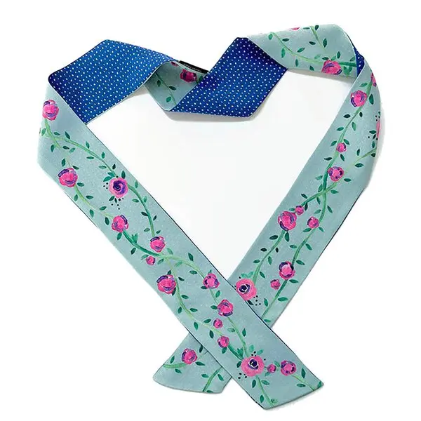 MARAETHRA Rose Pop Silk Tie Scarf Mint - Green
