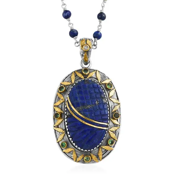 EMMA CHAPMAN JEWELS Lapis Lazuli, Tsavorite, And Diamond Pendant Necklace - Blue/green