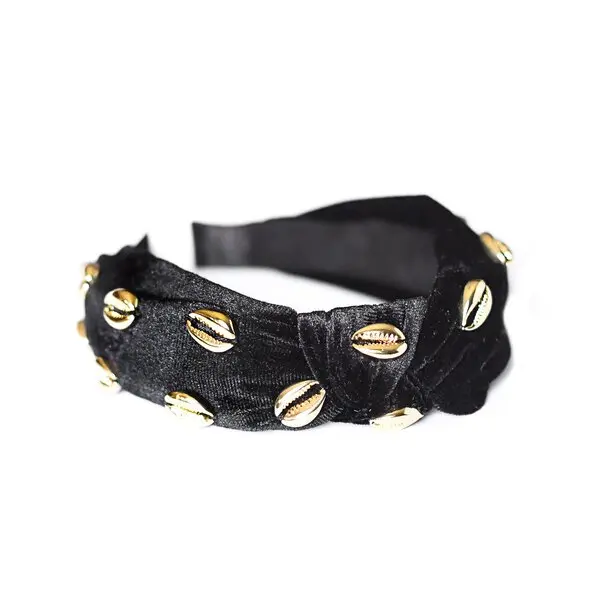 ADRIANA PAPPAS DESIGNS Velvet Headband With Gold Shells - Yellow