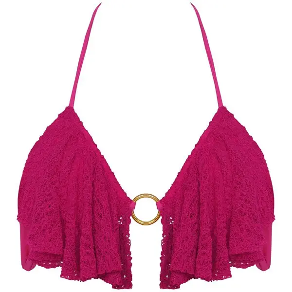 ANTONINIAS Paloma Padded Halter Bikini Top With Ruffles - Pink