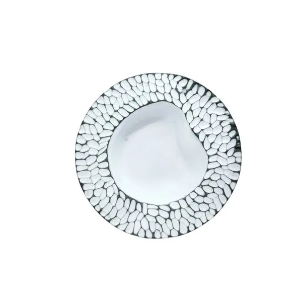 ANATOLIACRAFT White / Black Hic Ceramics Stone Wave Spaghetti Plate Recif — Handcrafted Textured Stoneware Plate - White/black
