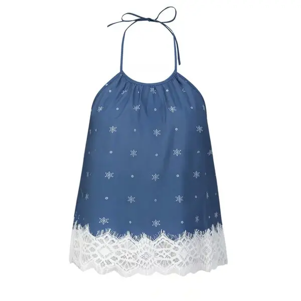 NUAJE NUAJE Lace Trim Halter Cotton Top