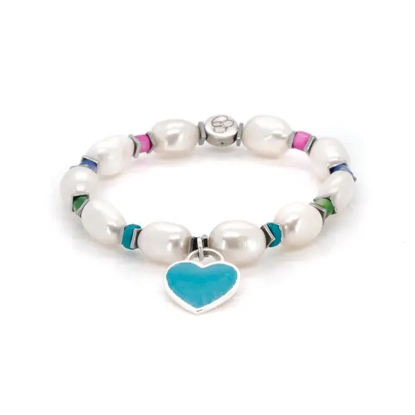 EBRU JEWELRY Inner Peace Heart Charm Pearl Beaded Bracelet - Blue/white