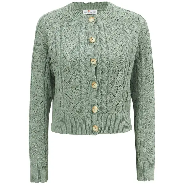PERALUNA Ella Cable Knit Openwork Cropped Cardigan