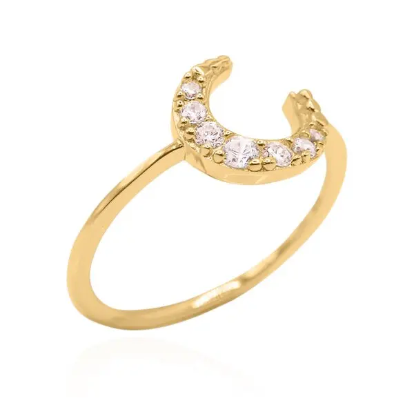 LUNA CHARLES Isabel Crescent Moon Crystal Ring - Gold