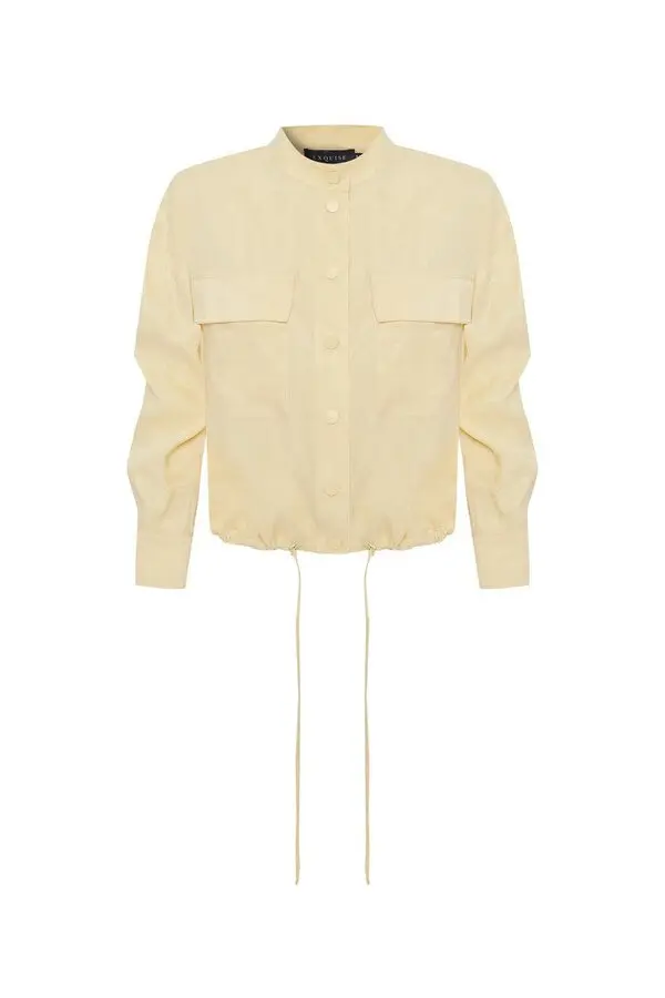 EXQUISE Regular Fit Drawstring Bomber Jacket