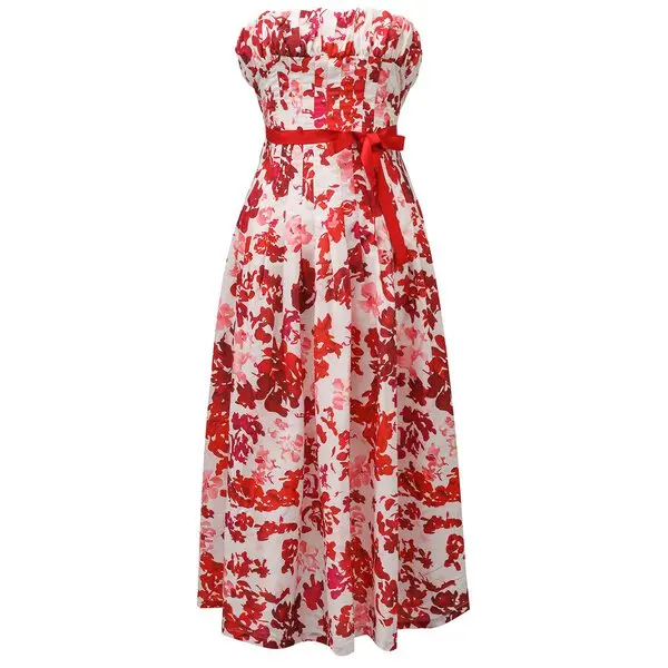 SMART AND JOY Floral Print Bustier Dress - Red
