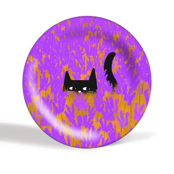 THE PAPER TAIL Lavender Field Cat Ceramic Plate - Purple