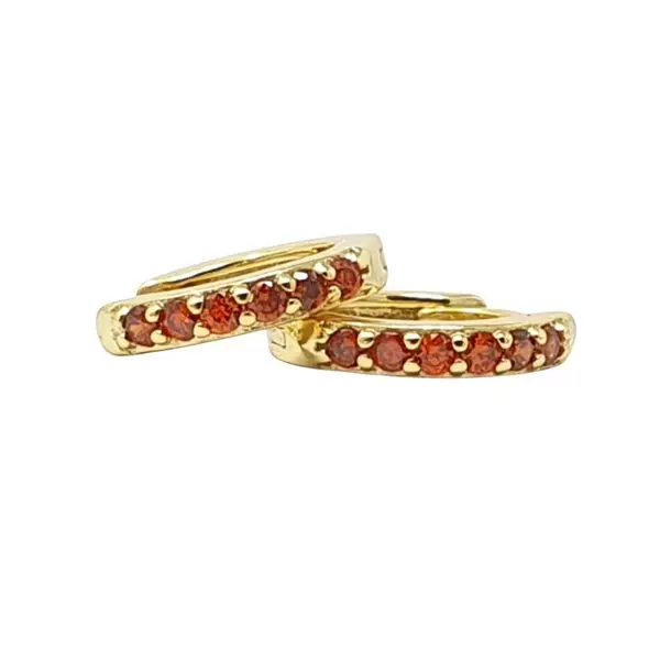 HARFI Gold Plated Huggie Hoop Earrings With Garnet Gemstones - Red/gold