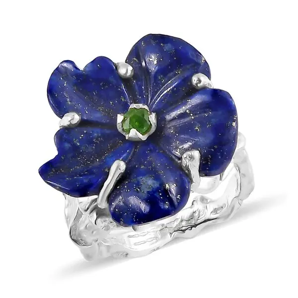 EMMA CHAPMAN JEWELS Rosa Lapis Lazuli Flower Ring - Blue/green