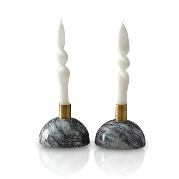 MARLETH Set Of Two Moon Marble Candle Holders – Half Moon Marble & Brass Candlesticks