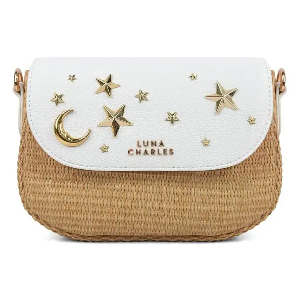 LUNA CHARLES Elena Star Studded Rattan Handbag - White