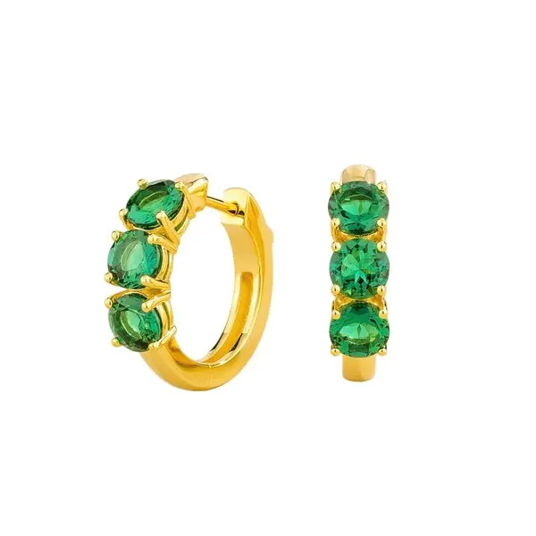 JUVETTI  Gold Vermeil Emerald Huggie Hoop Earrings - Gold/green