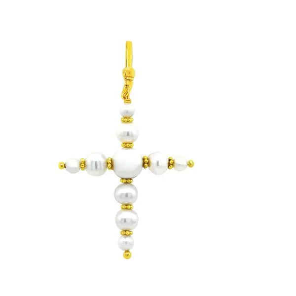 GEM BAZAAR JEWELLERY St James Pearl Cross - Gold/white