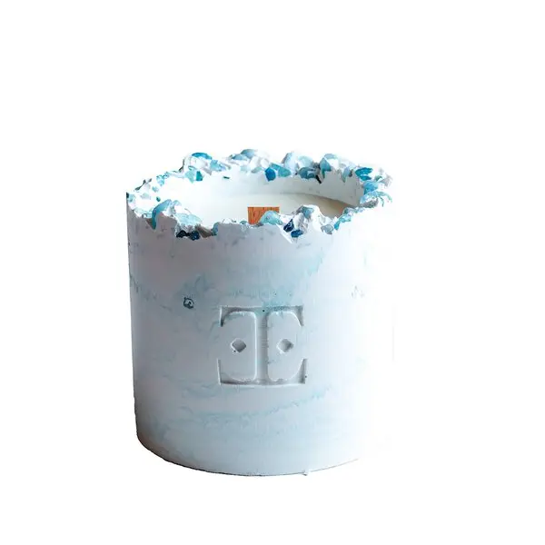 Esti Living White / Blue Ocean Wave Gemstone Candle Large - White/blue