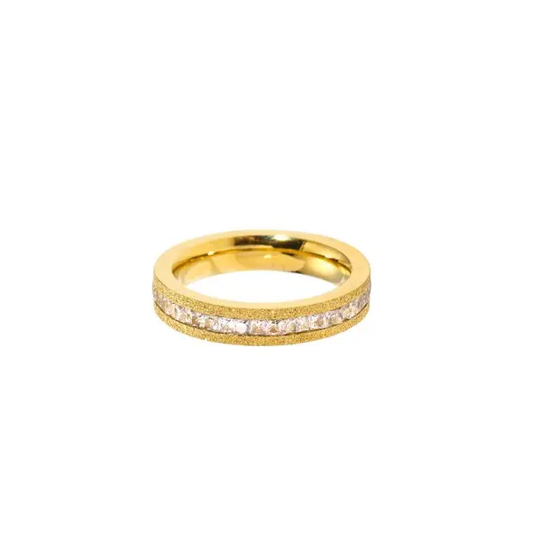 MICKEY'S GIRL Textured Band Ring With Cubic Zirconia Stones - Gold