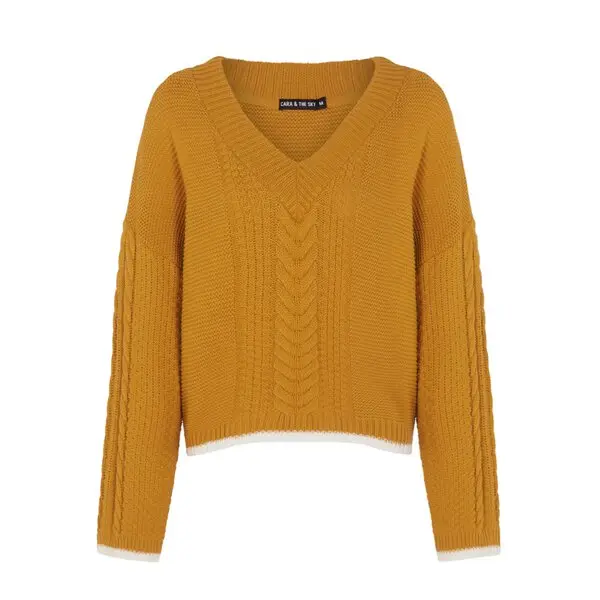 CARA & THE SKY Emma Cable V-neck Jumper