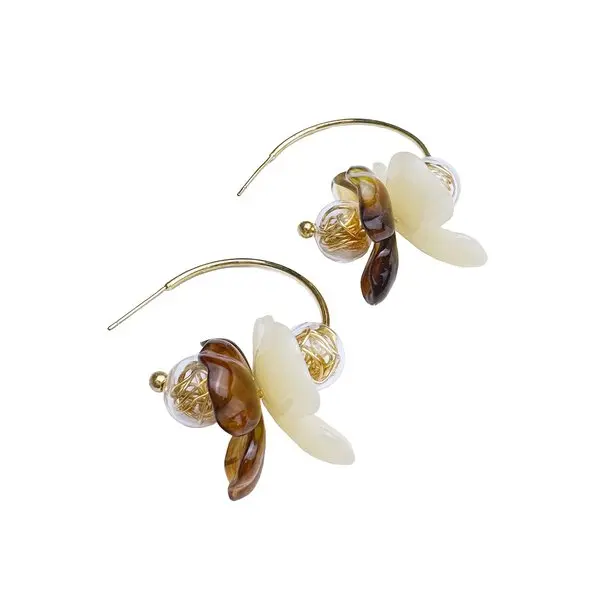 PAISIE Amber Bloom Hoop Earrings - Brown