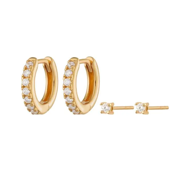 SCREAM PRETTY Sparkle Huggie And Stud Earring Set - Gold