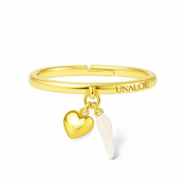 UNALOE Adjustable Vermeil Ring With Heart And Cornicello Charms - Silver/white