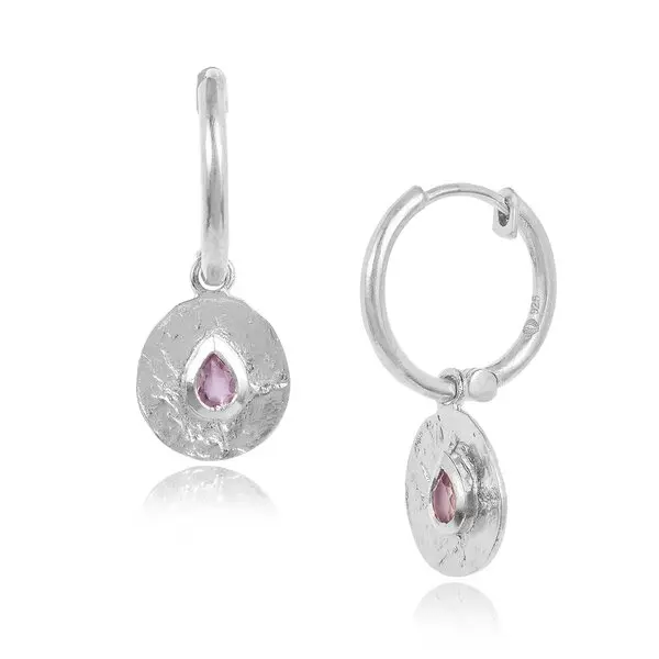 MOON LONDON Pink Amethyst Sterling Mini Hoop Earrings - Silver