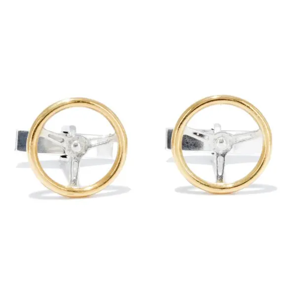 SIMON KEMP JEWELLERS Vintage Steering Wheel Cufflinks Eighteen Carat On Sterling Silver - Gold