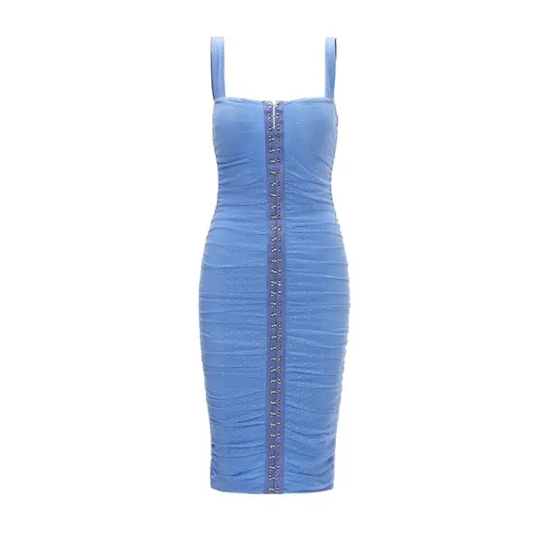 NISSA Polka Dot Tulle Midi Dress - Blue