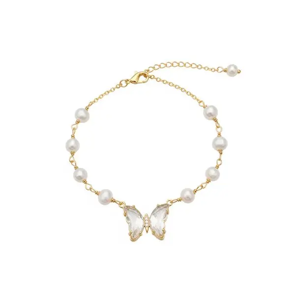 ANGEL BAROCCO Pearl & Butterfly Crystal Bracelet - Gold