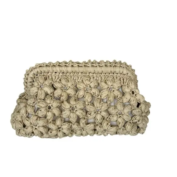 SPRINGMOONATELIER Handmade Raffia Floral Clutch - White