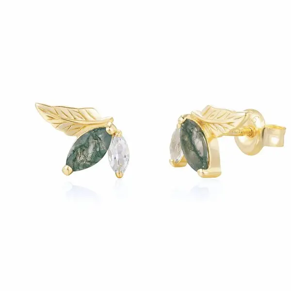 AZURA JEWELRY NEW YORK Verdant Moss Agate Stud Earrings - Gold
