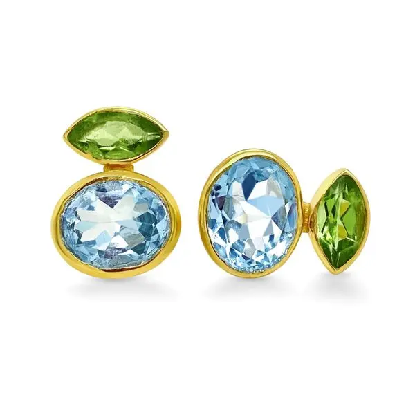 GEM BAZAAR JEWELLERY Blue Topaz And Peridot Marquise Earrings - Blue/gold/green