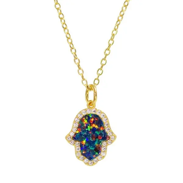 KAMARIA Opal Hamsa Hand Necklace - Black