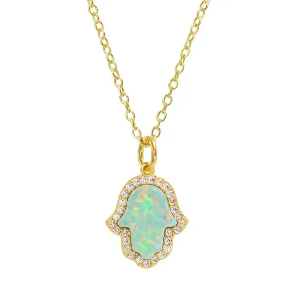 KAMARIA Opal Hamsa Hand Necklace - Green