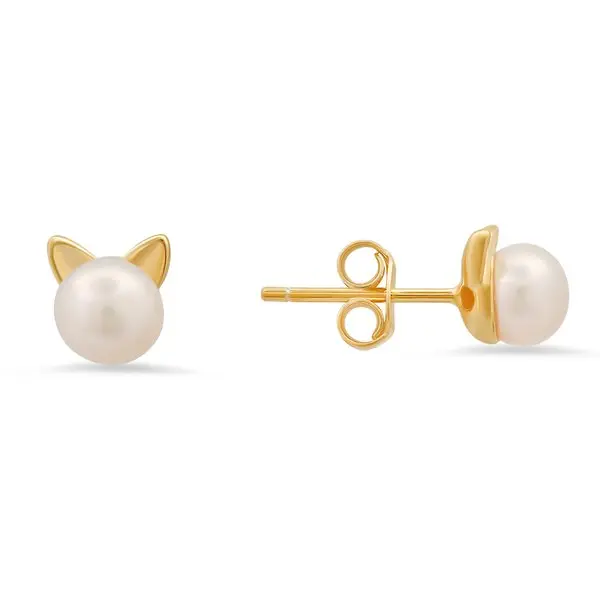 KYLIE HARPER Kitty Cat Pearl Stud Earrings - Gold