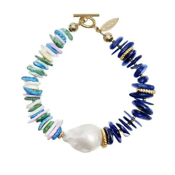 FARRA Kyanite, Shell, And Pearl Beaded Bracelet - Blue