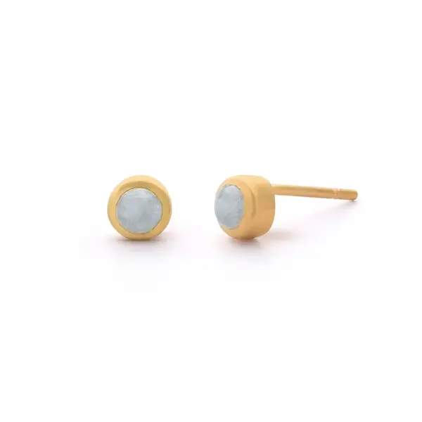 NELLOU JEWELLERY Aquamarine Gem Dot Stud Earrings - Blue