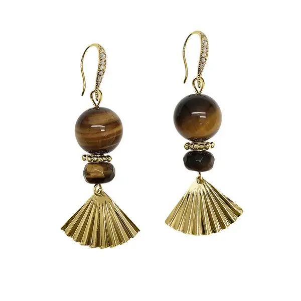 FARRA Dangle Tiger-eye Stone Fan Earrings - Brown
