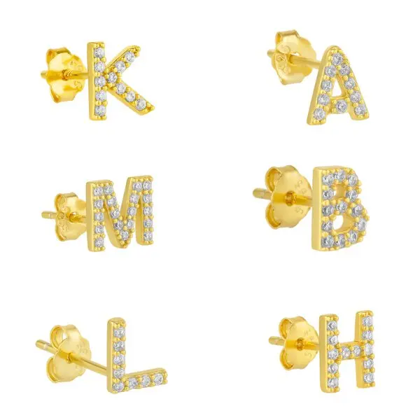 SPERO LONDON Initial Letter Stud Earring Sterling Silver Plated Single - Gold