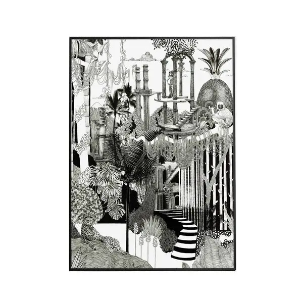 ABI OVERLAND JERSEY Botanical Jungle Monochromatic Art Print L - Black