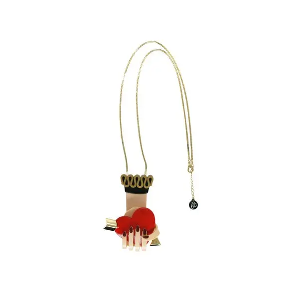 GISSA BICALHO Heart In Hand Acrylic Necklace - Red