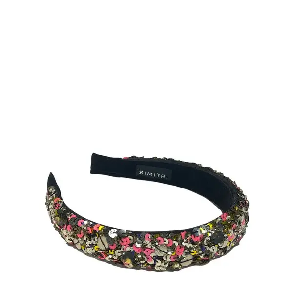 SIMITRI Sequin And Bead Embroidered Headband - Gold/pink