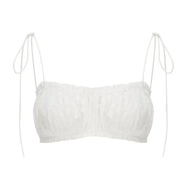 NUAJE NUAJE Shirred Bralette In Cotton Eyelet - White
