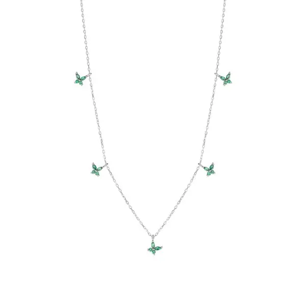 SPERO LONDON Green Butterfly Sterling Silver Charm Necklace - Green/silver