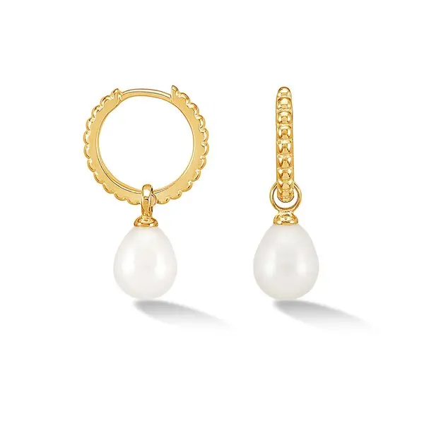 DOWER & HALL Timeless Oval Pearl Charm Vermeil Hoop Earrings - Gold