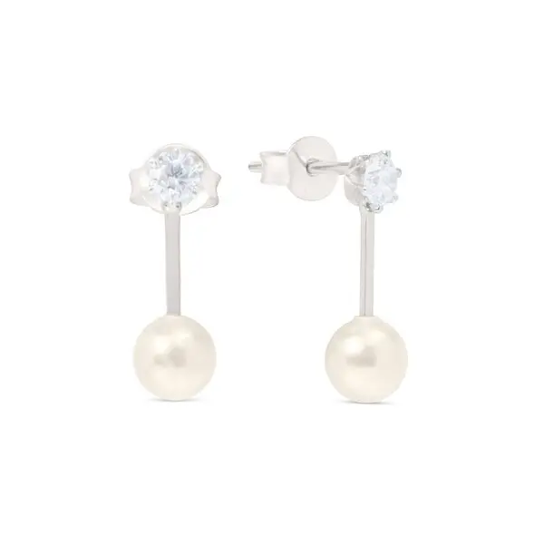 ESTERAH Crystal And Pearl Drop Stud Earrings - Silver